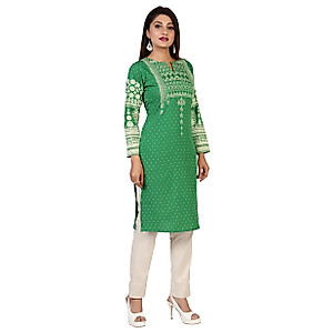 Plus Size Indian Kurtas for Women Long Kurti Tunic Tops (Green, 7XL)