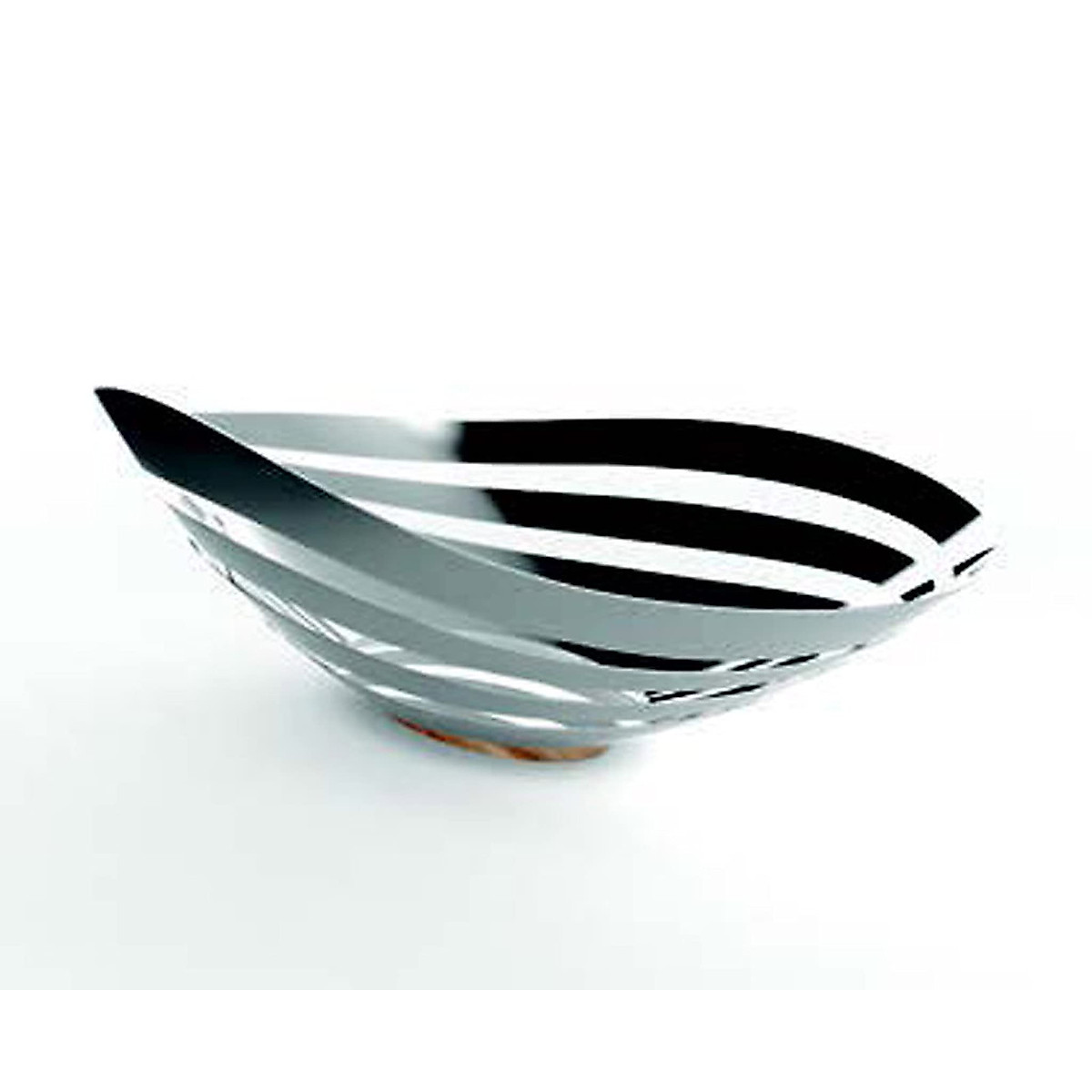 Nambe - Pulse Collection - Bread & Fruit Bowl - Measures at 16.25" x 8.5" x 5.5" - Made with Acacia Wood and Stainless Steel - Designed by Sena & Seidenfaden Design