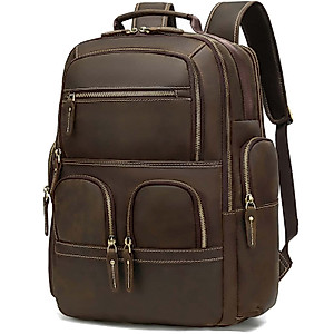 Taertii Vintage Genuine Leather Backpack for Men, 16'' Macbook Travel Hiking School Bag Daypack 30L - Brown