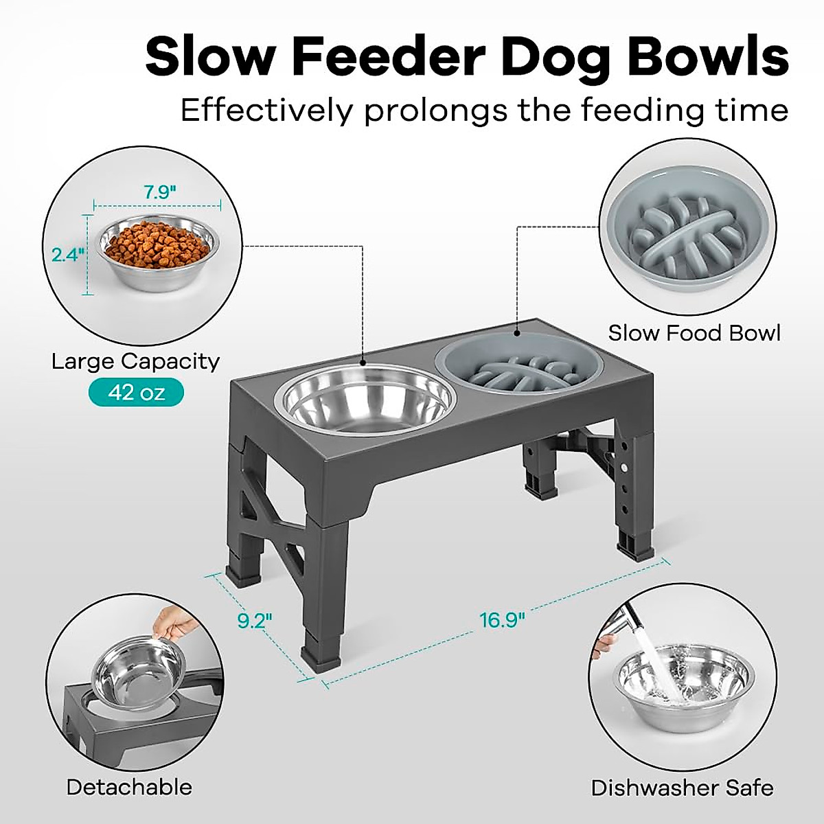 GUOOUG Elevated Dog Bowls with 2 Stainless Steel Bowls Raised Dog Bowl Adjusts to 5 Heights 3.1", 9", 10", 11", 12" Dog Bowl Stand for Large Medium Small Dogs Pets