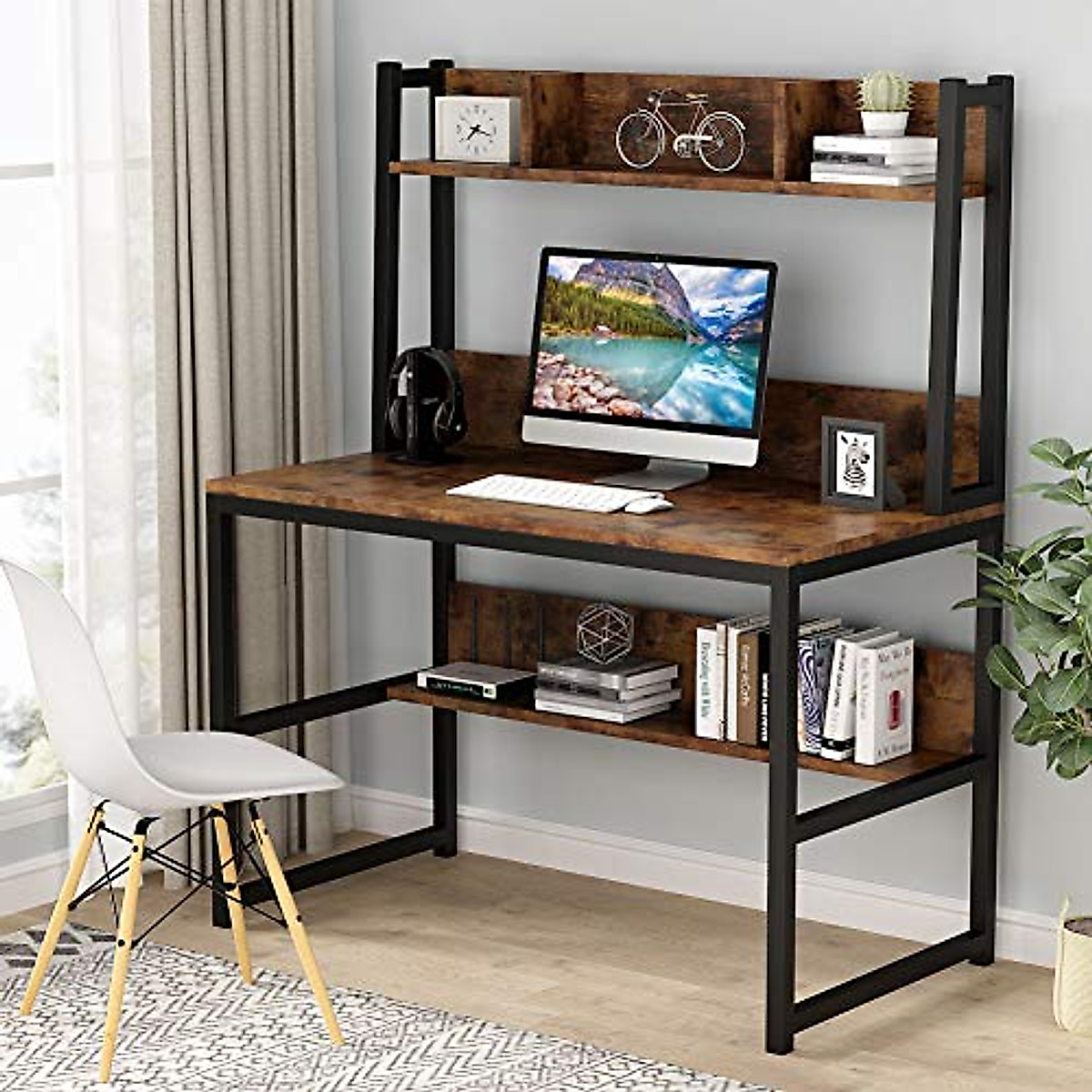 Tribesigns Computer Desk with Hutch, Study Desk with Bottome Storage Shelve, Workstaion for Home Office, Small Space