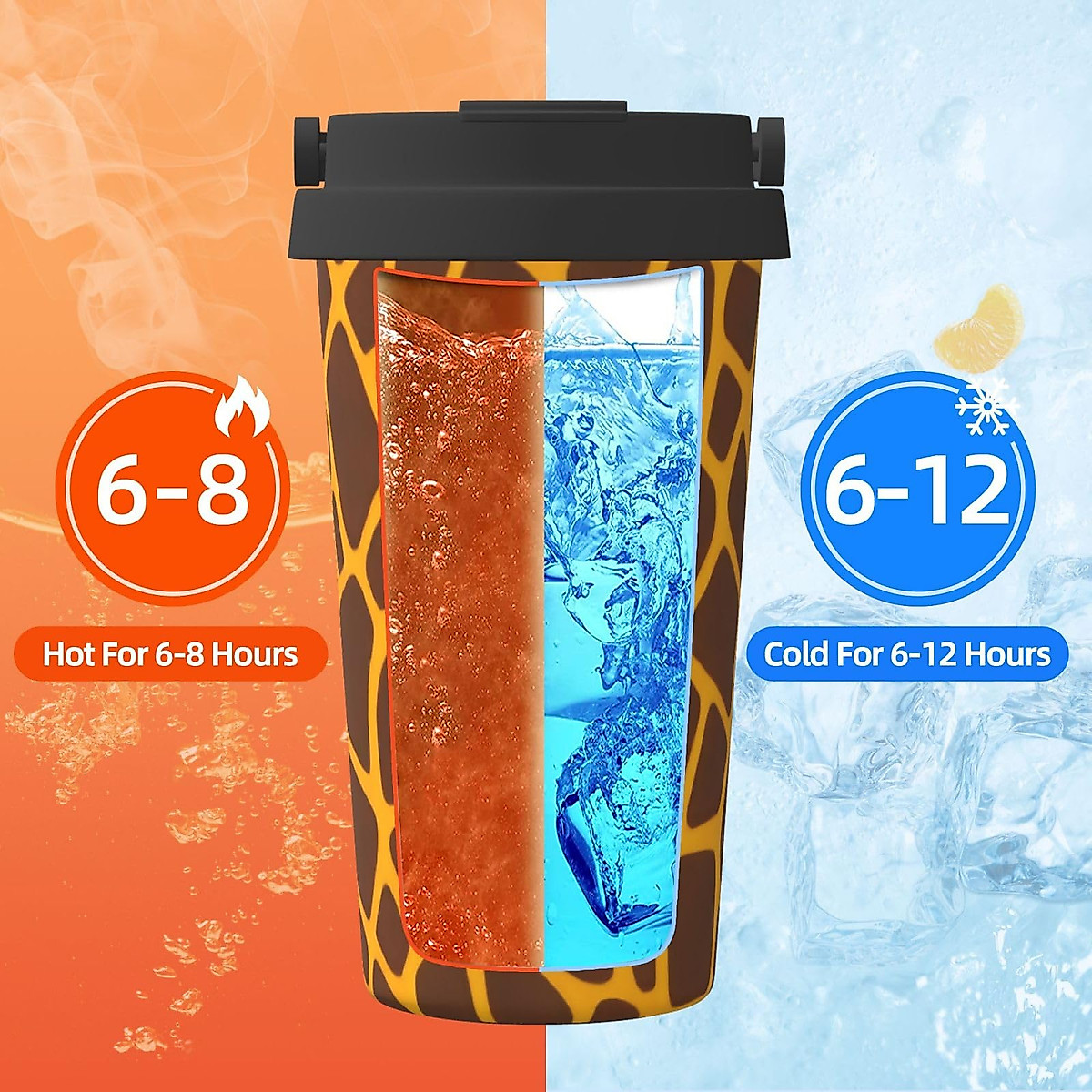 Insulated Coffee Mug Giraffe Print 17oz Double Wall Vacuum Stainless Steel Tumbler With Leak-Proof Lid And Handle, Cute Travel Thermos Mug For Cold Hot Drinks