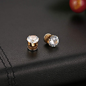 Rofusn Men's Women 6PCS CZ Inlay Round Non-Pierced Magnetic Clip On Earrings 6-8mm Fake Gauges Ear Studs Earrings Jewelry