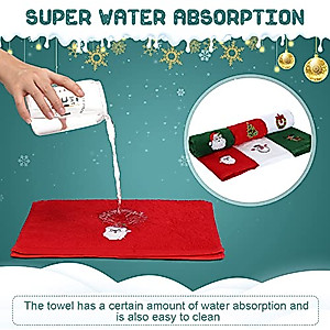 Macarrie 12 Pcs Christmas Hand Towels Christmas Santa Reindeer Snowman Tree Embroidered Bathroom Kitchen Cotton Towels Absorbent Christmas Towels Christmas Washcloths, 13 x 18 Inch (Fresh Style)