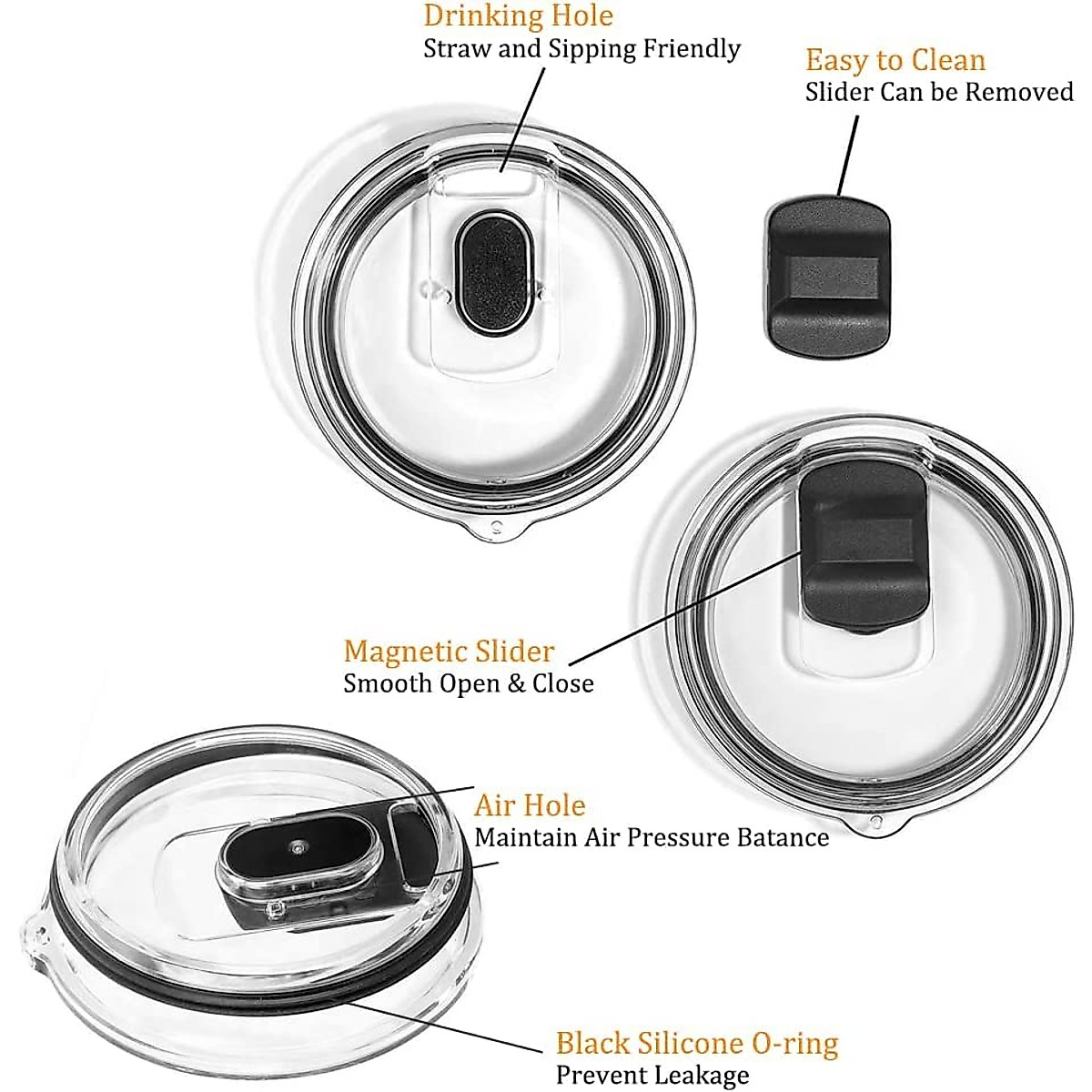 Magnetic Slider Replacement Block, Compatible with YETI Lids 10 oz, 14 oz, 16 oz, 20 oz, 26 oz, 30 oz, Black(2 Pack)