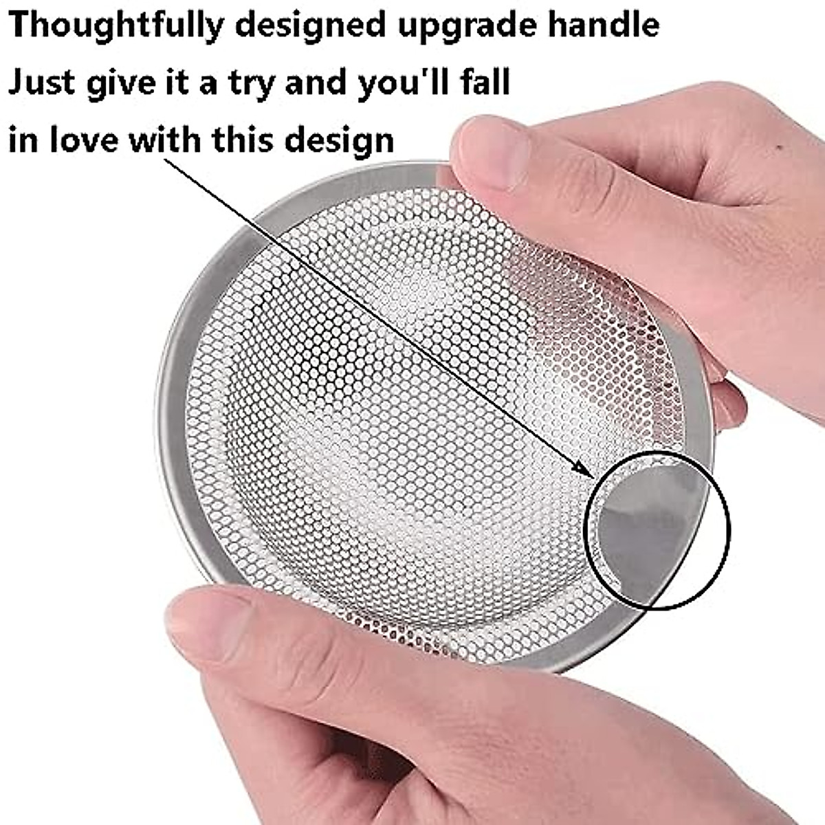 Qtimal Kitchen Sink Drain Strainer with Upgraded Handle, 2 Pack Reinforced Stainless Steel Sink Strainer for Most Home Standard Kitchen Drains, Anti-Clogging Drain Basket Catcher with Fast Flow Design
