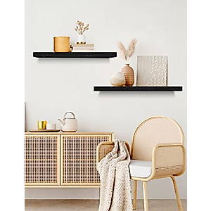 Annecy Floating Shelves Set of 2, 36" L x 6.8" D Black Floating Shelves for Wall Storage,Soild Wood Floating Shelf for Bathroom, Living Room,Kitchen,Rustic Shelves for Wall Décor