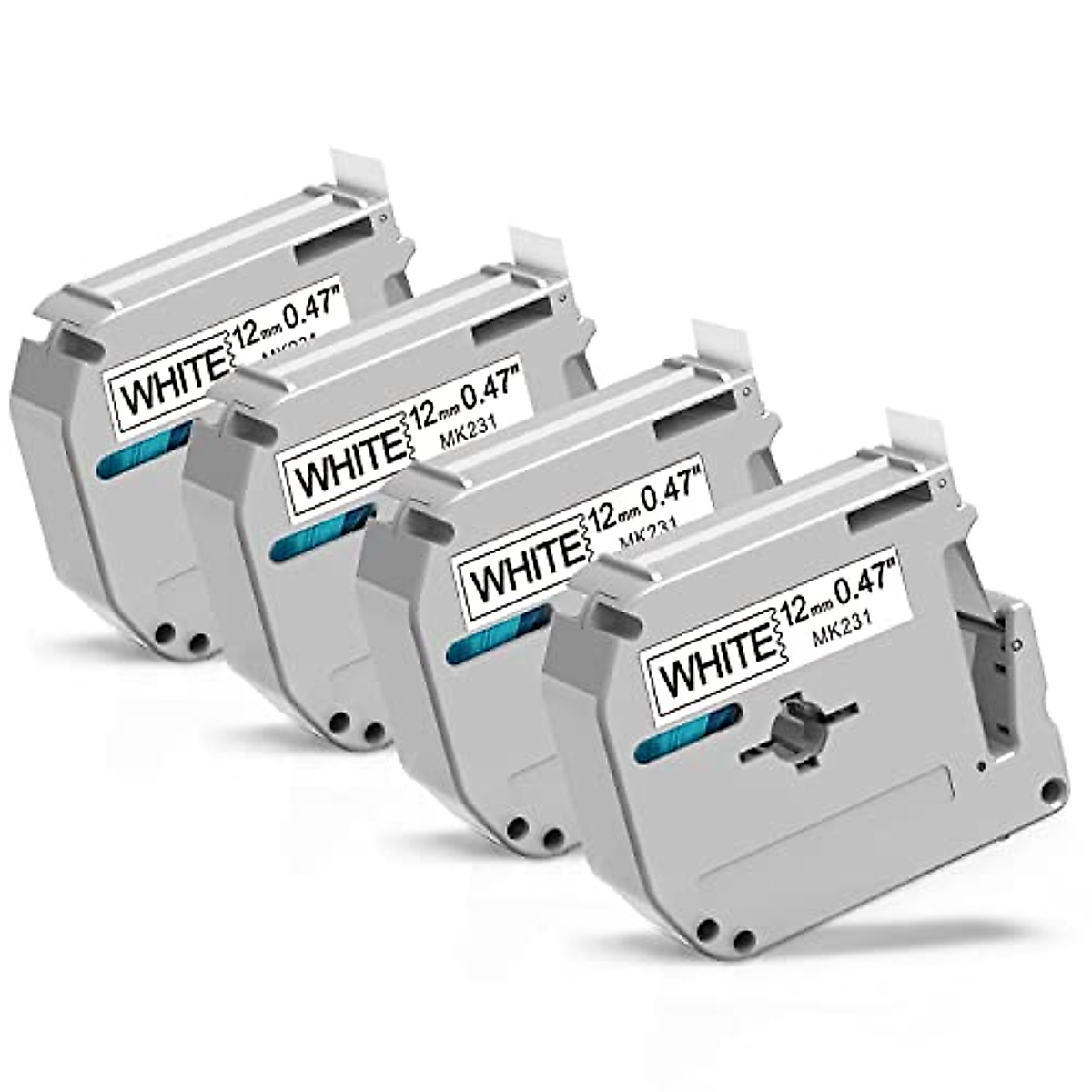 Buyalot M-K231 Label Tape Replacement for Brother P Touch M Tape M231 MK231 M-K231S 12mm 0.47 Inch Work with Brother P-Touch PT-M95 PT-45 PT-70BM PT-45M PT-90 PT-65 Label Makers,Black on White, 4-Pack