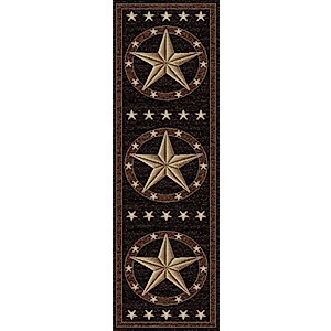 Rustic Lodge, Texas Star Area Rug, 2'3" W x 7'7" L, Black 3683