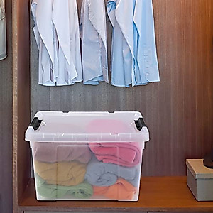 EudokkyNA 4-Pack Clear Plastic Storage Boxes with Lids, Latching Bins Totes with Wheels, 34 Quart