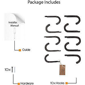 Rustic State Sabo Wall Mount Cast Iron Hooks Coat Towel Bag Hat Hanger Multiuse Entryway Railroad Spike Rack Black Set of 10