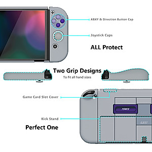 PlayVital AlterGrips Protective Slim Case for Nintendo Switch OLED, Ergonomic Grip Cover for Joycon, Dockable Hard Shell for Switch OLED w/Thumb Grip Caps & Button Caps - Classics SNES Style
