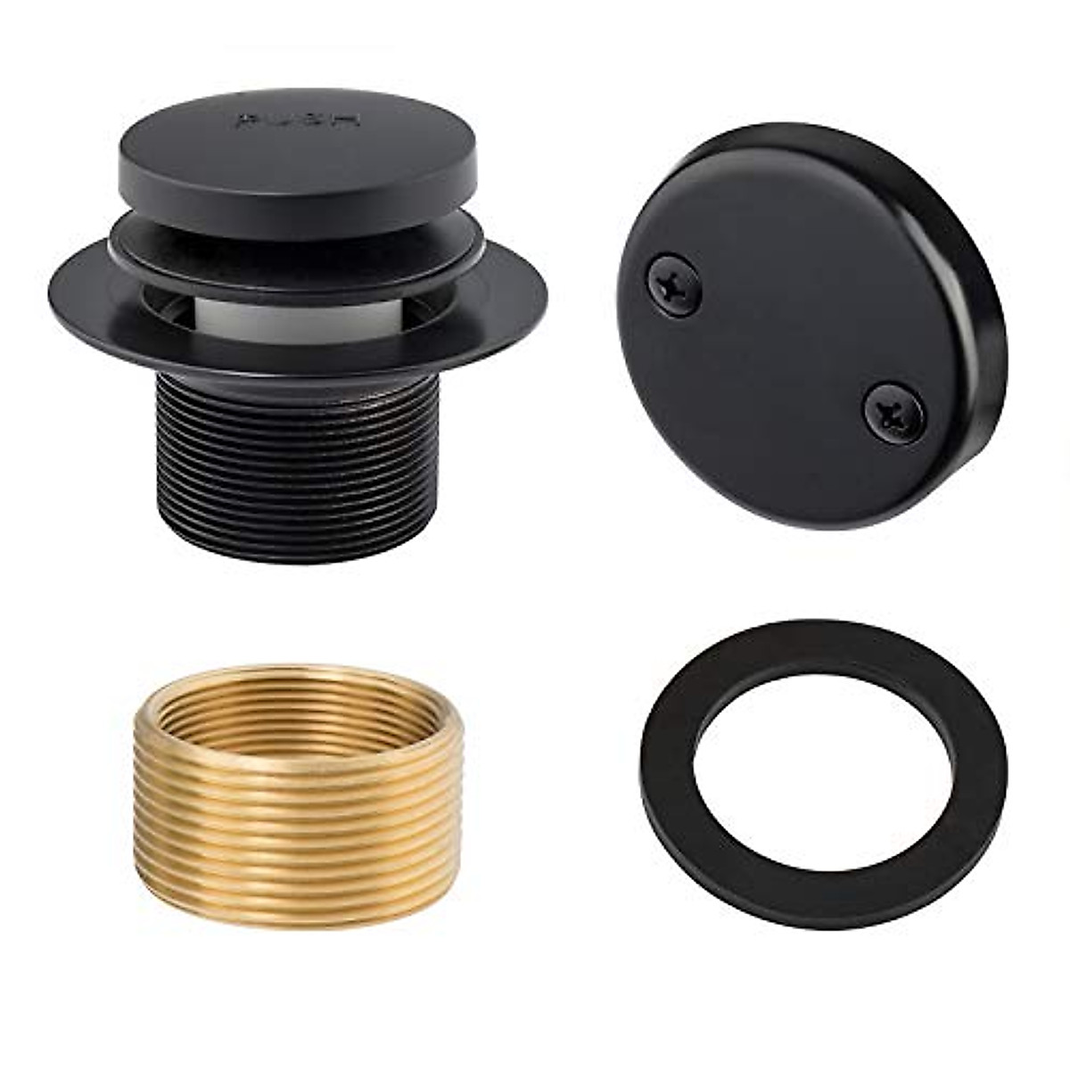 Artiwell Tip-Toe Tub Trim Set with Two-Hole Overflow Faceplate, Replacement Bath Drain Trim Kit with 2-Hole Overflow Faceplate and Universal Fine/Coarse Thread (MATT Black)