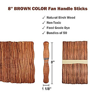 100 Sticks - Wavy 8 Inch Jumbo Wood Fan Handles Wedding Fan Sticks (Brown)