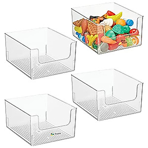 mDesign Plastic Open Front Toy Storage Organizer Bin for Playroom, Nursery, Kids Closets; Holds Action Figures, Crayons, Building Blocks, Puzzles - Ligne Collection - 4 Pack + 24 Labels - Clear