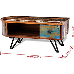 QJBSAVVA Coffee Table with Iron Pin Legs Solid Reclaimed Wood,Entrance Table Tray Tables Center Table Low Table Suitable for Meeting Rooms, Reception Rooms, Offices