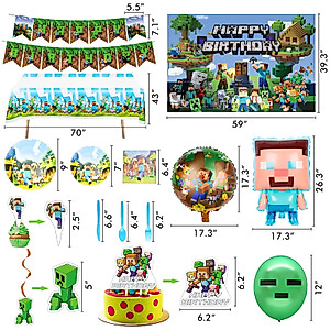 Birthday Party Supplies - 203pcs Birthday Party Supplies Decorations - Party Supplies include Banner, Backdrop, Tablecloth, Cake Toppers, Balloons, Hanging Swirls