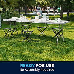 Flash Furniture Kathryn 8' Rectangular Plastic Folding Event Table with Carrying Handle, Bi-Fold Portable Banquet Table for Indoor/Outdoor Events, Granite White, 30"W x 96"L