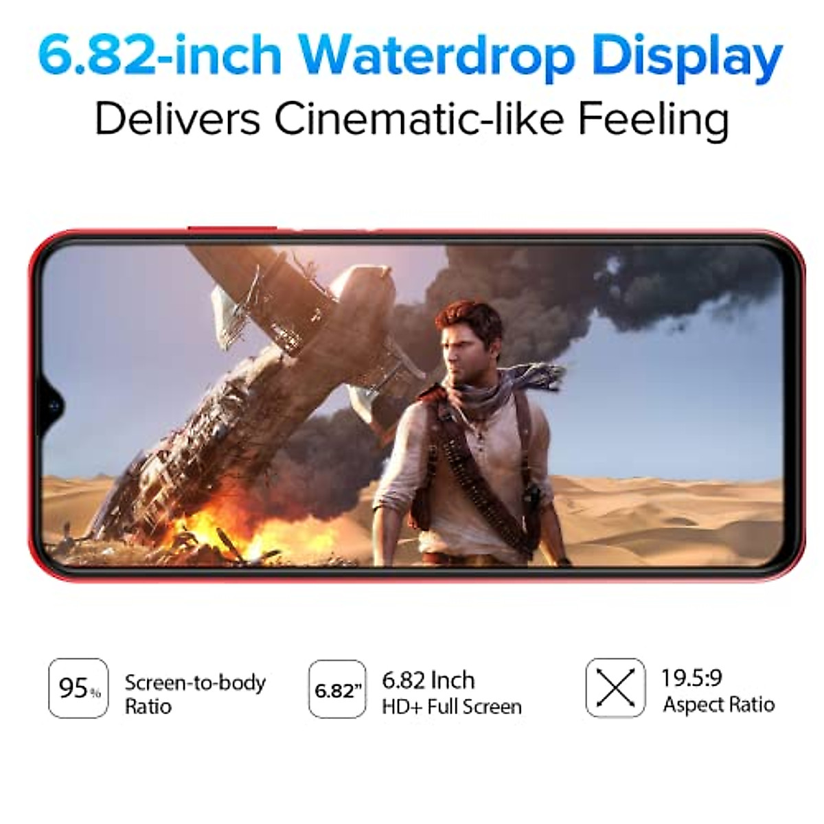 Ulefone Note 12 Unlocked Cell Phone, 4G Unlocked Smartphone, 6.82” Ultra-Large Screen with Slim Structure, 7700mAh Battery, 4+128GB, 3-Card Slot, Face Unlock/Fingerprint Recognition, Red