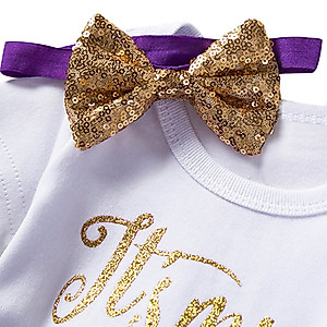 Baby Girl Its My 1st/2nd Birthday Cake Smash 3/4Pcs Shinny Sequin Bow Romper+Tutu Skirt+Headband+Leg Warmer Outfit, 3pcs 1st Birthday Purple (1 Year), One Size
