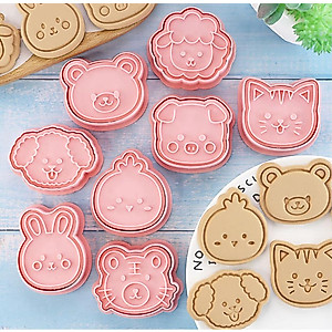 8 Pieces Cute Animals Cookie Cutters Animal Plastic Cookie Stamps Rabbit Cookie Mould Press Bear Cookie Mould Set Baking Kitchen Tools (Animals A)