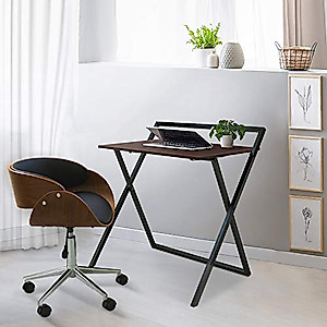 Teamson Home Easton 34" Modern Wood Folding Home Office Study Computer Desk with X Shaped Small Spaces Brown Tabletop and Black Legs