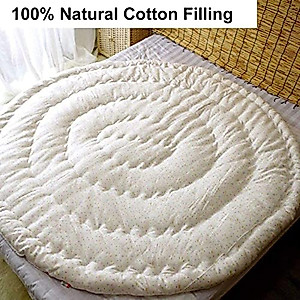 Round Mattress Topper- Quilted Comfort Pad with Solid Color Cover and 100% Cotton Fill Weight 2KG,White-Diameter200cm(79inch)