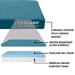 Furhaven Water-Resistant Cooling Gel Dog Bed for Large Dogs w/ Removable Washable Cover, For Dogs Up to 95 lbs - Indoor/Outdoor Logo Print Oxford Polycanvas Mattress - Deep Lagoon, Jumbo/XL