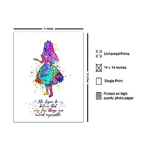 Motivational Quotes For Girls Room 11x14 - Alice in Wonderland Theme - Inspirational Quotes Wall Art for Women - Girls Bedroom Decor - positive affirmation - Positive Sayings Poster - Teen Girls Room