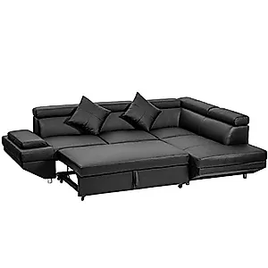FDW Sofa Sectional futon Sofa Bed Sofa for Living Room Couches and Sleeper Sofa PU Leather Sofa Set Corner Modern Queen 2 Piece Contemporary Upholstered，Black