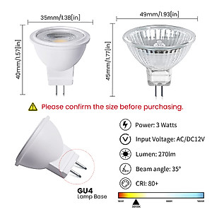 Bonlux MR11 LED Bulb 3W 12V AC/DC Low Voltage LED Spotlights,GU4 Bi-Pin Base 25W Halogen Equivalent 270lm for Landscape Accent Recessed Track Lights and Fiber Optics (Warm White 3000K, 6-Pack)