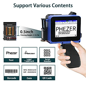 Phezer Mini Handheld Inkjet Printer PC11 for All Materials, with Touch Screen and Quick-Drying Ink Cartridge, Portable Pocket Marking Device for Label/Date/Barcode/Logo/Qrcode/Batch Number/Image