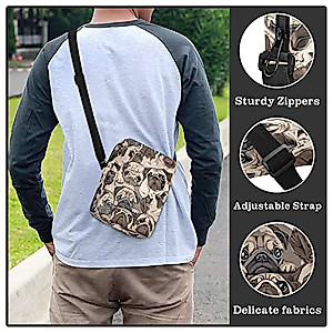 ALAZA Beige Pug Dog Art Crossbody Bag Small Messenger Bag Shoulder Bag with Zipper for Women Men