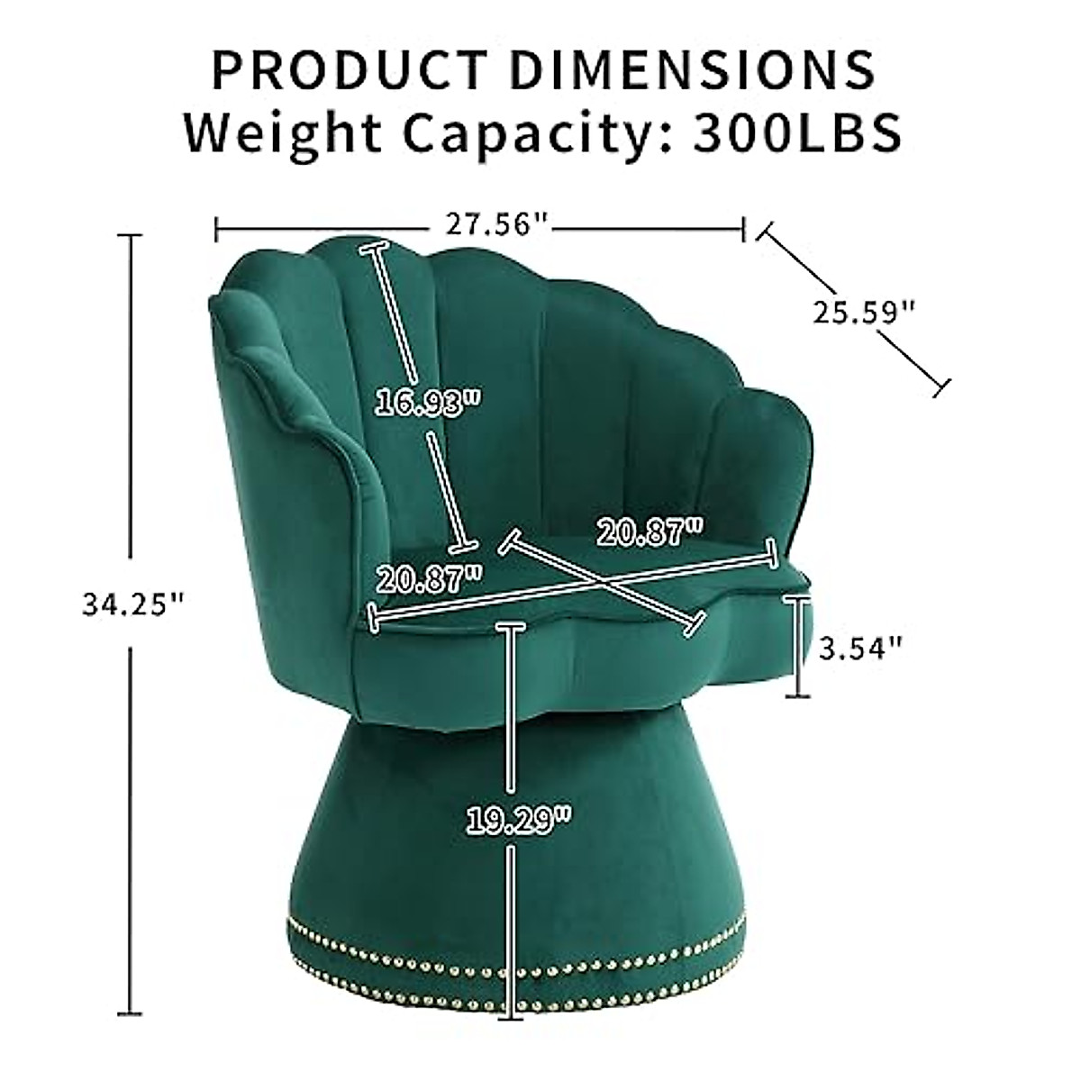 Sudwesto 360 Degree Swivel Barrel Chair, Velvet Upholstered Armchair, Round Accent Sofa Chair with Shell Back Design and Nailhead Trim, Swivel Club Chair for Living Room, Bedroom (Emerald)