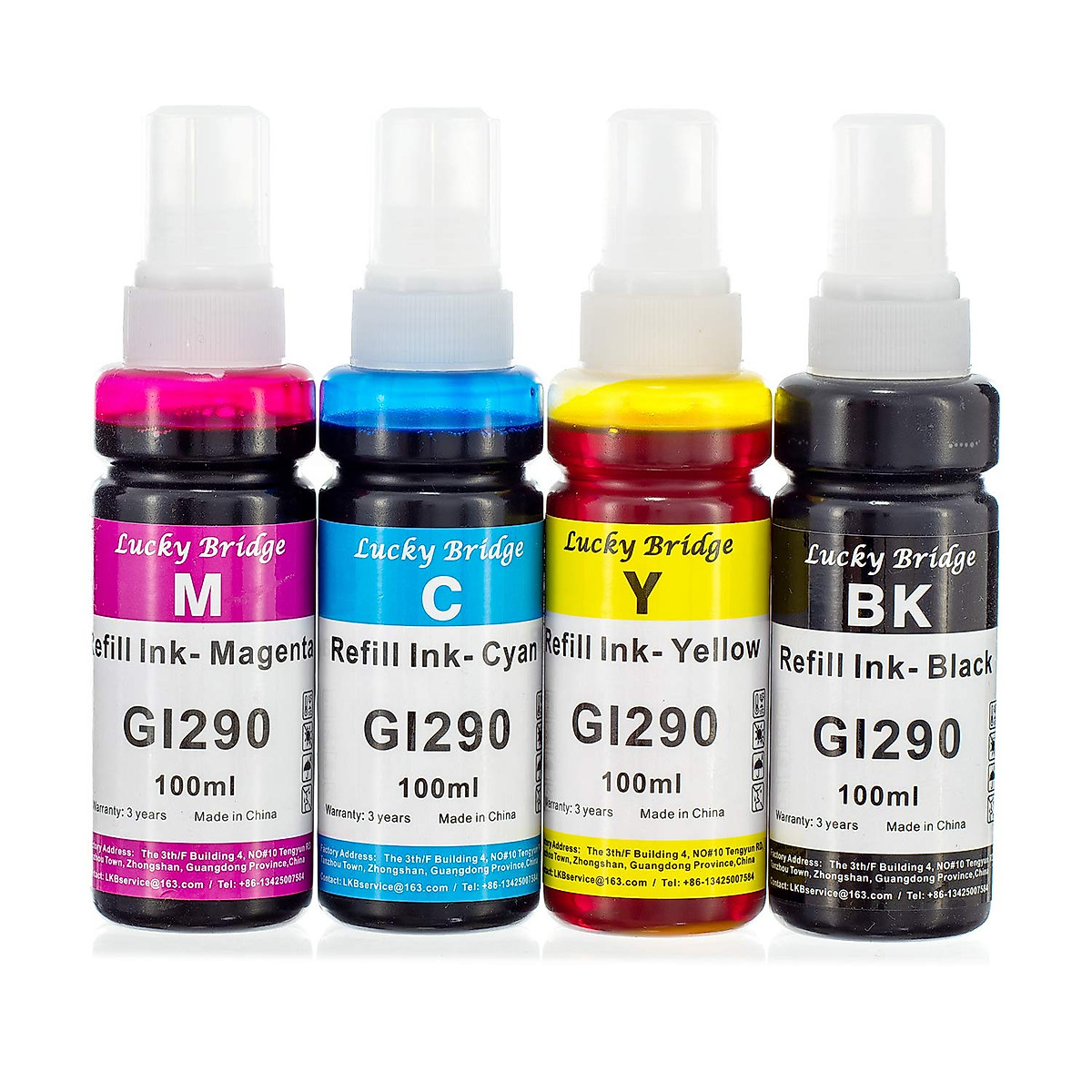 Lucky Bridge 400ml GI290 Compatible Refill Ink for GI-290 GI290 Color Ink Kit for Canon PIXMA G4200 G4210 G3200 G1200 G2200 Printer 100ml for 1BK 1M 1C 1Y(4PK=400ml)-US