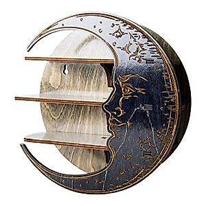 Eayoly Wooden Moon Shelf for Crystals, Floating Shelves Made of Wood, Display Shelf for Essential Oil, Crescent Moon Floating Shelves, Rustic Storage Shelf for Living Room, Bedroom, Bathroom