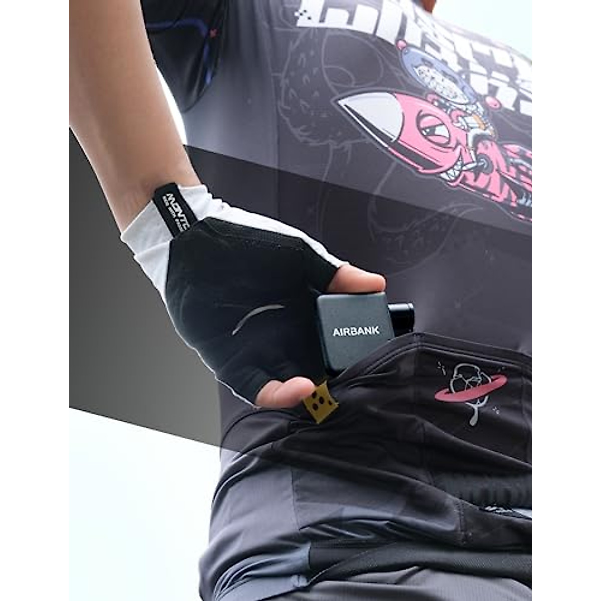 AIRBANK Electric Bike Pump Pocket, 100PSI Mini Cordless Bicycle Pump with Rechargeable Battery for Shrader & Presta Valves