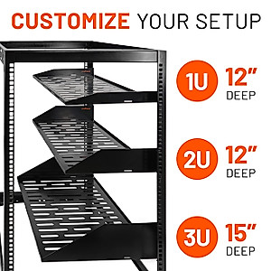 ECHOGEAR 1U Rack Shelf - Universal Design Works with Any Rack - Holds 25lbs of Servers, Network Gear, or AV Equipment - 12" Deep Steel Shelf with Ventilated Design - Install Hardware Included