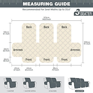 TAOCOCO Anti-Slip Recliner Sofa Cover Couch Covers for Leather Recliner Sofa, Pet Cover for Recliner Sofa, Washable Reclining Furniture Protector with Elastic Straps(3 Seater, Dark Grey)