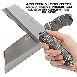 Reapr 11012 JAMR Knife with Sheath, 11-Inch Overall Length, Cleaver Knife, Tactical Fixed Blade Knife with Tanto Blade, Drop Point Knife, Stainless Steel Knife, Silver