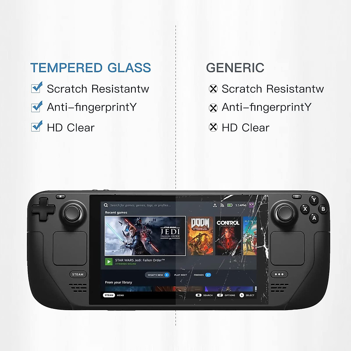 MAEXUS Steam Deck Screen Protector, Tempered Glass Screen Protector Compatible with Steam Deck, Screen Protector Designed for Steam Deck Anti-Fingerprint Bubble-Free (3 Pack)