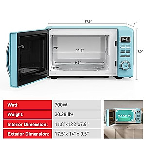 Galanz GLCMKZ07BER07 Retro Countertop Microwave Oven with Auto Cook & Reheat, Defrost, Quick Start Functions, Easy Clean with Glass Turntable, Pull Handle.7 cu ft, Blue