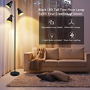 DLLT Industrial Tree Floor Lamp with 3 Bulbs, Farmhouse Black Standing Light, Skinny Tall Pole Lamp, Metal Bright Reading Lamps for Living Room Bedroom, Adjustable Heads, Foot Switch, Mid Century