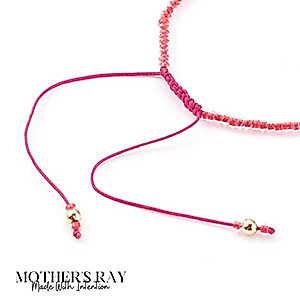 Mother's Ray True Friendship Affirmation Bracelet – Rhodochrosite and Agate Beaded Bracelets – Genuine Gemstones and Crystals Bracelet for Women – Adjustable Nylon Cord for Comfortable Wear