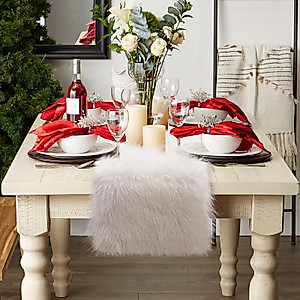 tiosggd White Fur Table Runner Short, 12'' x 48'' Fluffy Dresser Runners for Bedroom, Fuzzy Furry Dresser Cover Top, Birthday Party Farmhouse Home Dining Living Room Coffee Table Decor