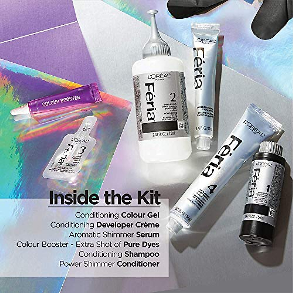 L’Oréal Paris Feria Multi-Faceted Shimmering Permanent Hair Color, V38 Violet Noir, Hair Dye Kit, Pack of 2