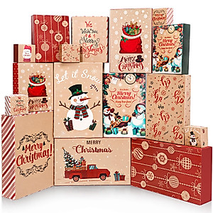 Faccito 16 Pack Christmas Favors Boxes with Lids Assorted Sizes Christmas Favor Wrapping Boxes Decorative Xmas Boxes for Holiday Present Wrapping Decoration (4 Jumbo, 4 Large, 4 Medium, 4 Small)