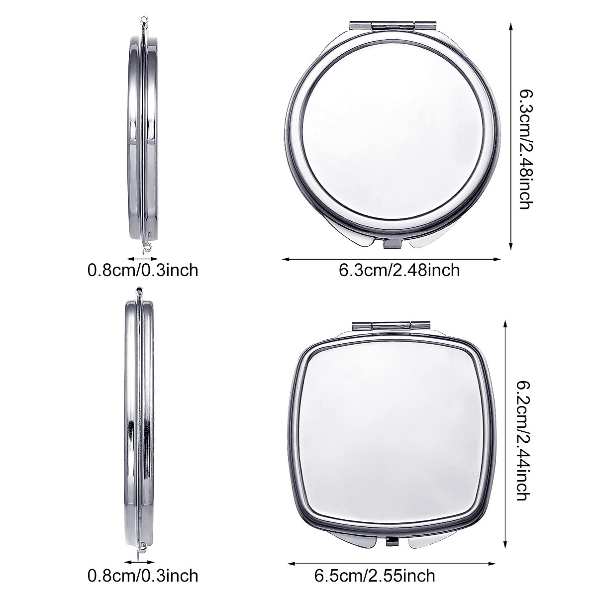 Jetec 6 Pcs Sublimation Blanks Compact Mirror Bulk Transfer Folding Pocket Makeup Double Sided Handheld Mirror Round Square Sublimation for Purse Travel