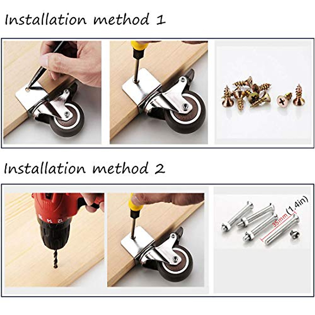 38mm Small Furniture Caster Wheels,360° Swivel Wheels,1,5in Moving Castor Wheels,TPE Rubber Caster,Double Bearing,with U-Shaped Bracket,75KG,4Pcs (Color : Universal, Size : 20mm/0.8in)
