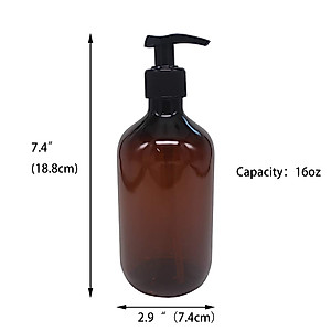 4 Pack 16 OZ Empty Plastic Pump Lotion Bottles with 1 Pen, Labels & Silicone Funnel, Amber Color Lotion Dispenser with Locking Pump for Body Wash, Shampoo, Massage Lotion, Gel by ZMYBCPACK